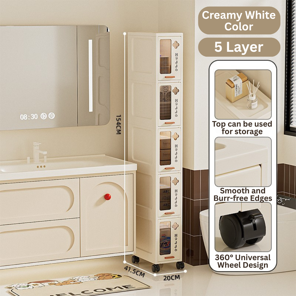 Portable Storage Cabinet Slim Storage Box with Wheel Cabinet Foldable ...