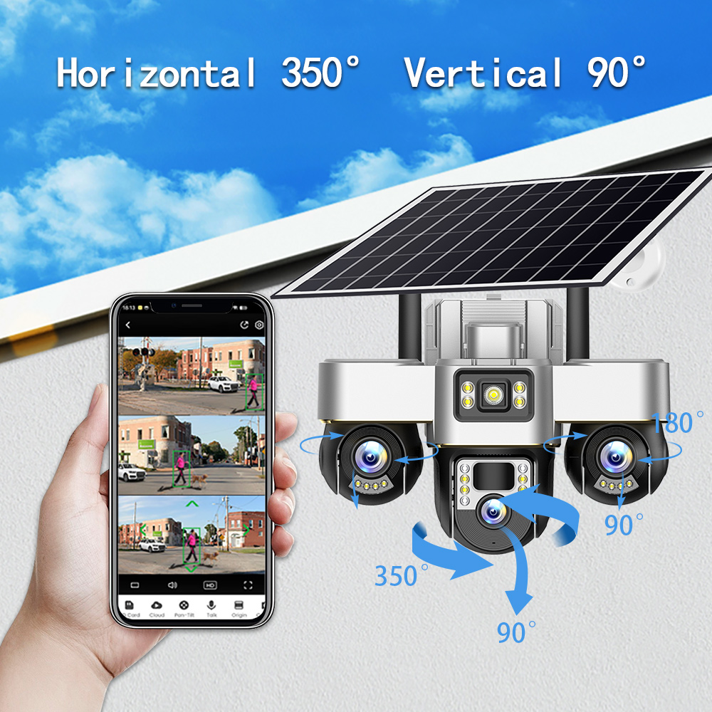 V380 Pro Solar Wireless IP66 Outdoor waterproofing VTS30 Three lens Wifi CCTV Camera Built-in ...