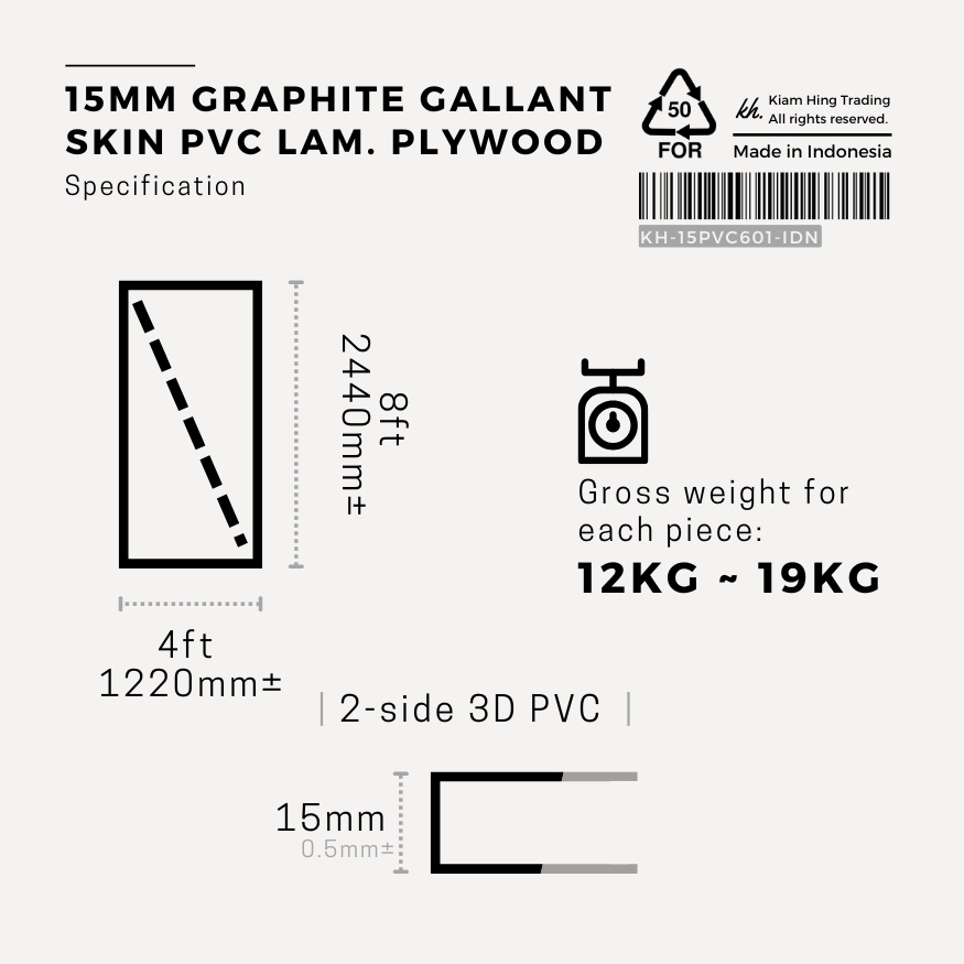 15mm Graphite Gallant Skin PVC 2-side laminated plywood (4ft x 8ft ...