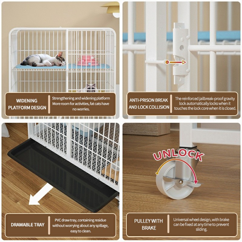 Cat Cage 2 Layer with wheels Big Size Large Platform Cat Villa Heavy ...