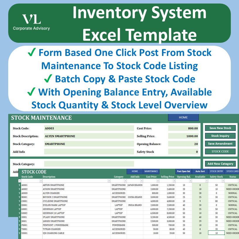 VL Inventory Excel Template System Auto FIFO Costing Automatic Stock ...