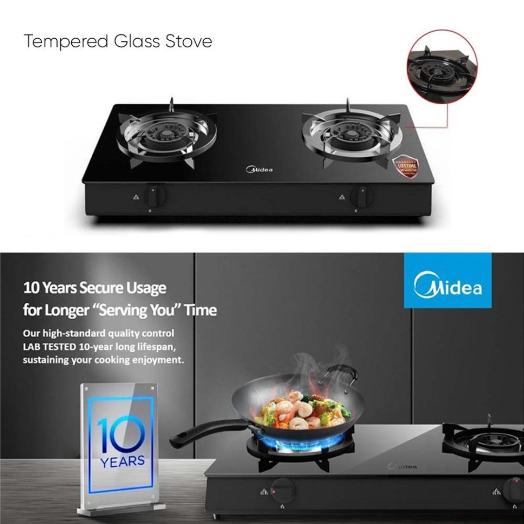 Midea Dapur Gas 2 Penunu Kaca Tempered - 2 Burners Glass Stove Tempered ...