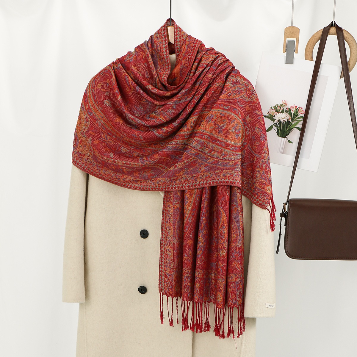 Tudung Cashew Printed Hijab Head Scarf Tassels Large Long Shawl ...