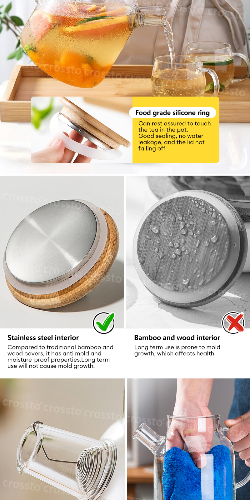 CROSSTO🔥Sesuai untuk dapur gas🔥1L/1.6L/1.8L teko kaca balang air jug ...