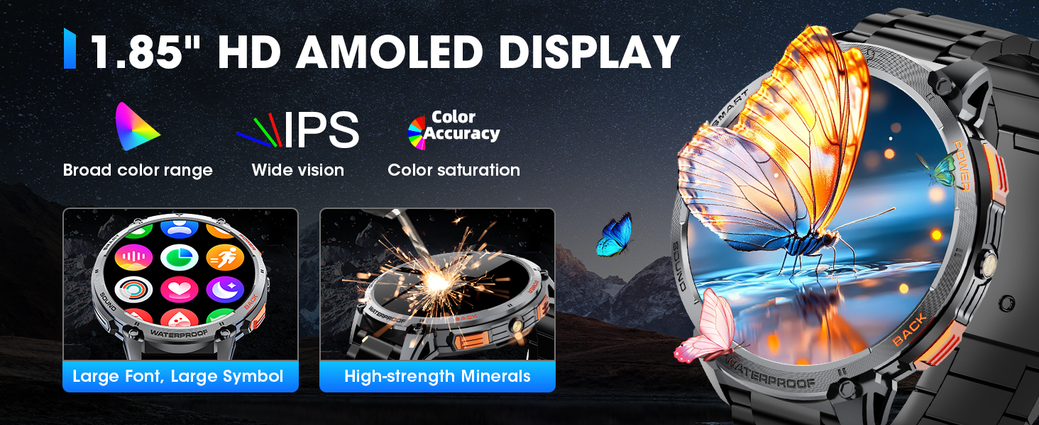 Mingdaln Men'S Smartwatch, 730mah Large Battery, 1.85 High-Definition Large Screen, With Led ...