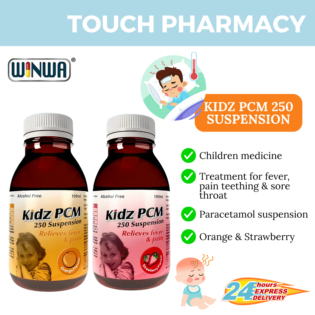 WINWA Kidz PCM 250MG Paracetamol Suspension 100ML (Orange/Strawberry ...