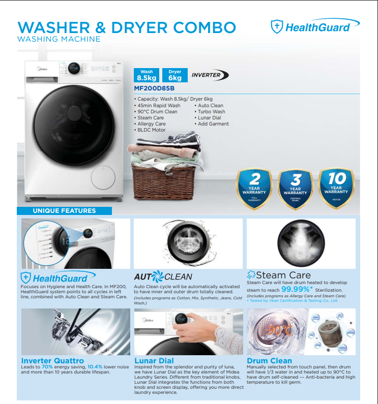 Midea Front Load Washer Dryer 2 in 1 MF200D120WB | MF200D100WB Quick ...