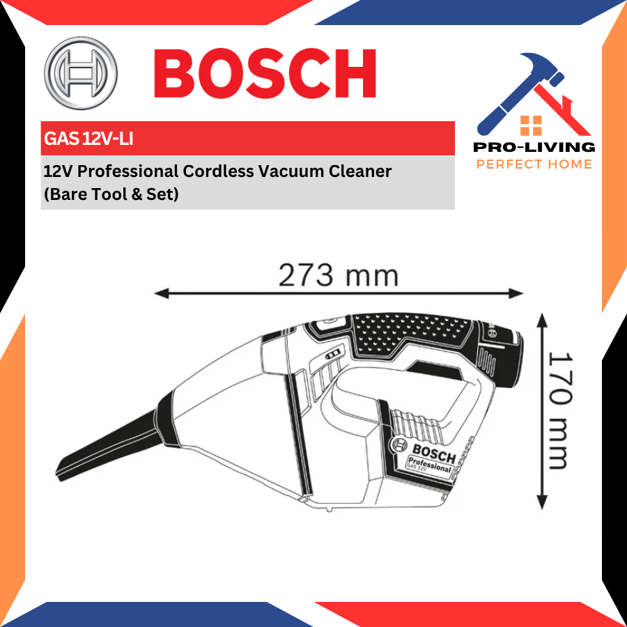 BOSCH GAS 12V-LI 12V Professional Cordless Vacuum Cleaner (Bare Tool ...