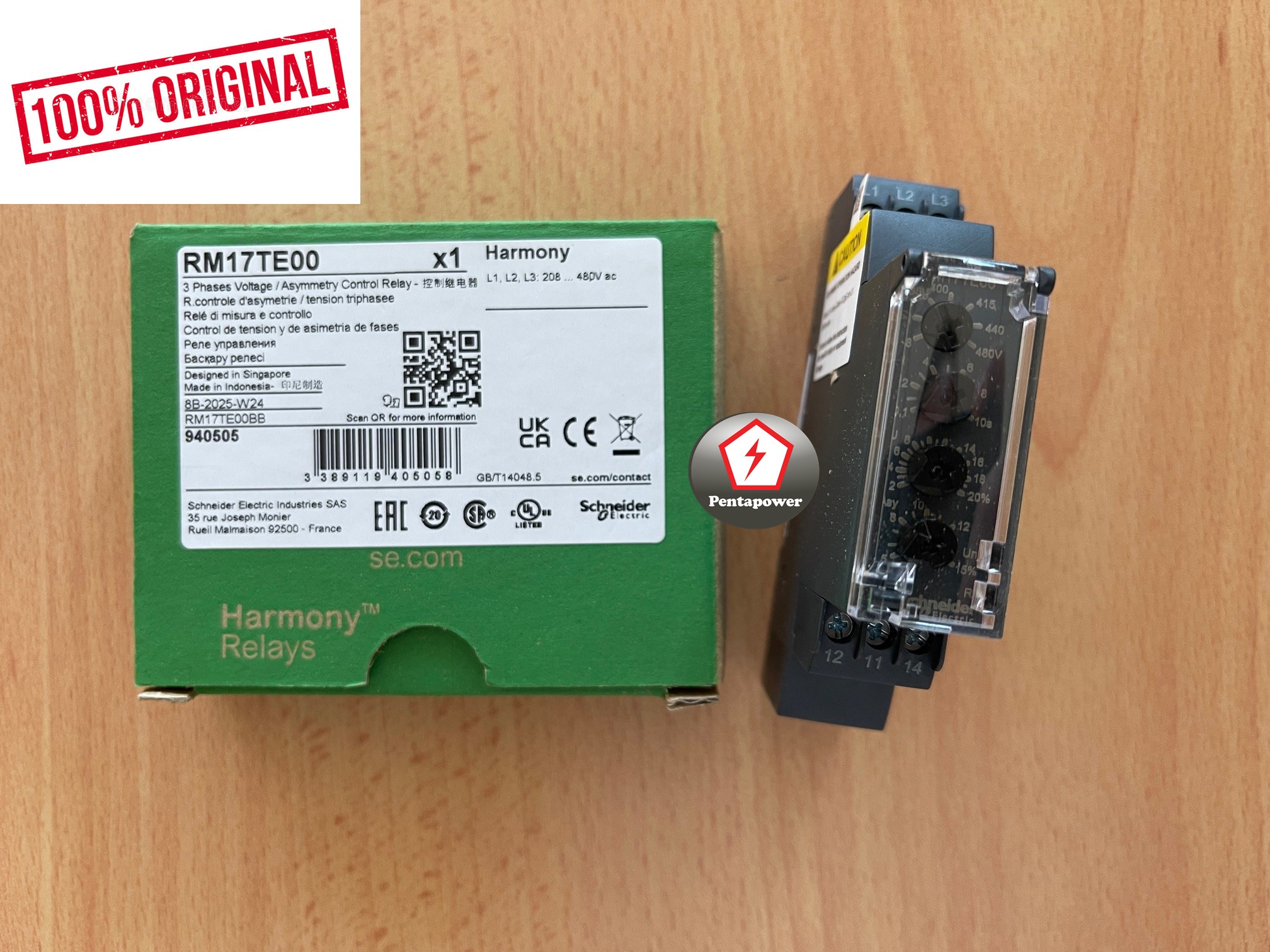 SCHNEIDER RM17TE00 , 3 phase supply control relay, range 208 to 480 VAC ...