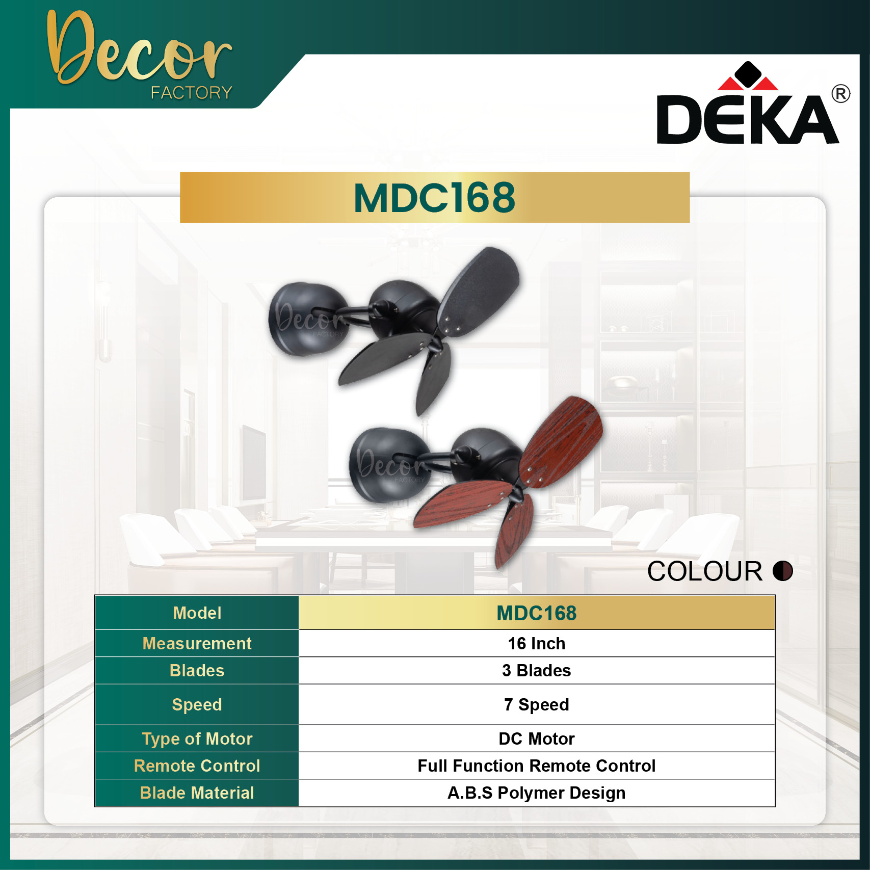 DEKA Fan DEKA MDC168 16" 3 Blades 7 Speed DC Motor Remote Control Wall ...