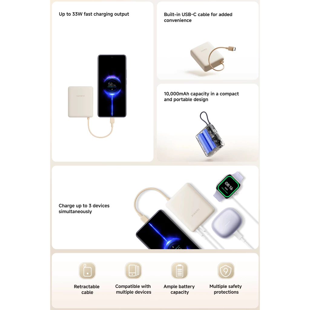 Xiaomi 3C Certified PowerBank 10000mAh/20000mah 33W (Built-in Cable ...