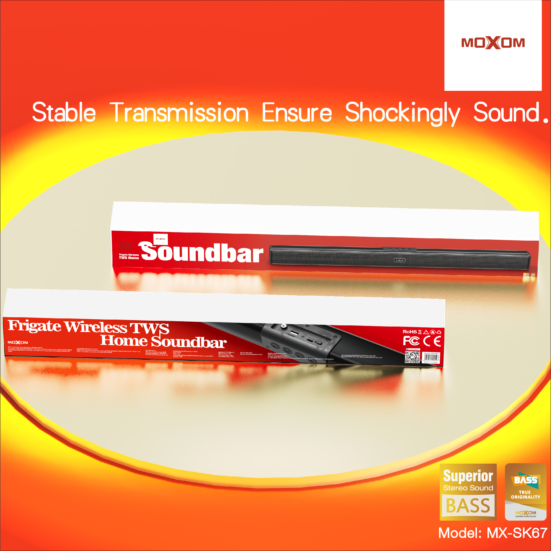 MOXOM MX-SK67 Soundbar Frigate Wireless Bluetooth Aux Audio Port ...