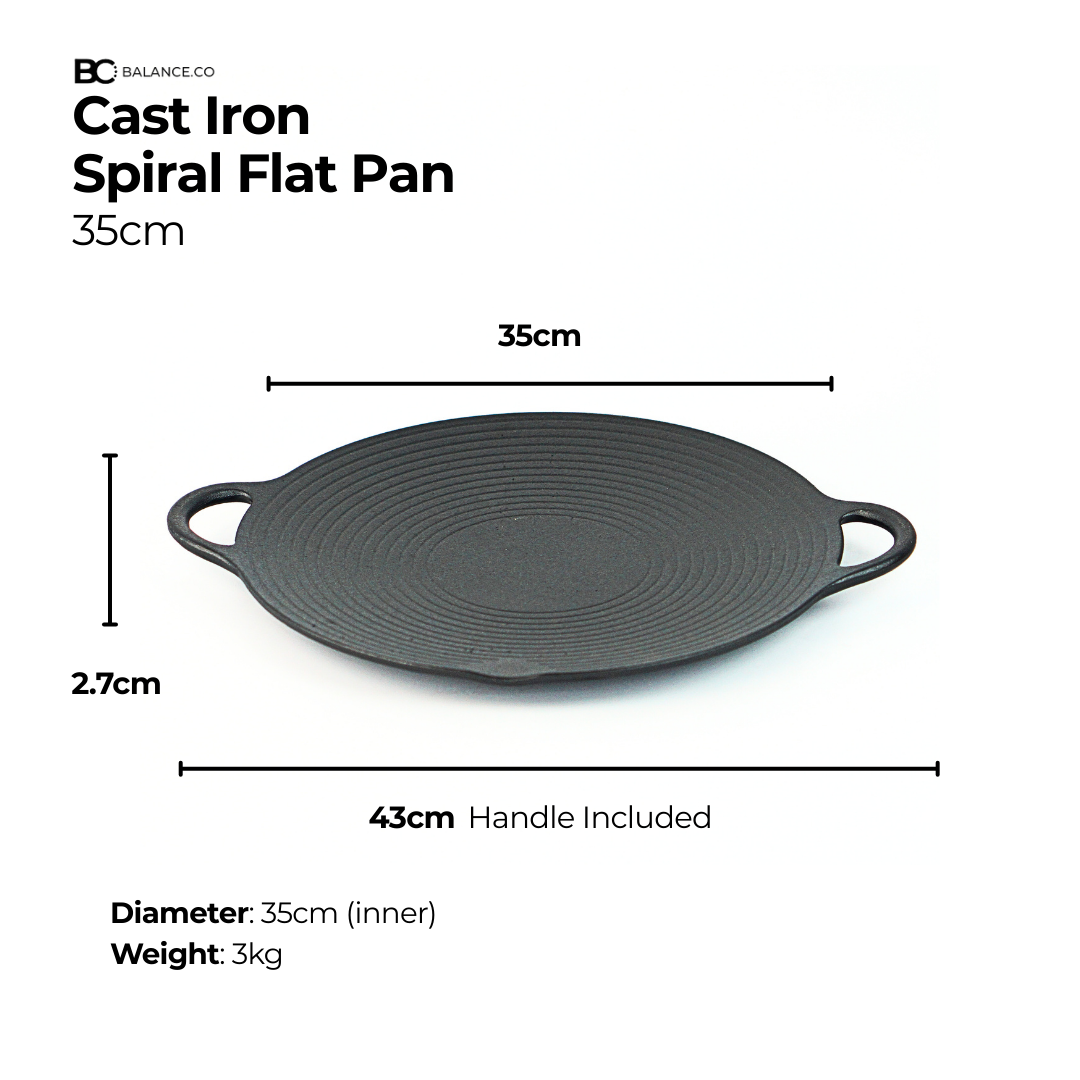 Balance.co Cast Iron 30cm 35cm Spiral Flat Crepe Pan Frying Pan ...