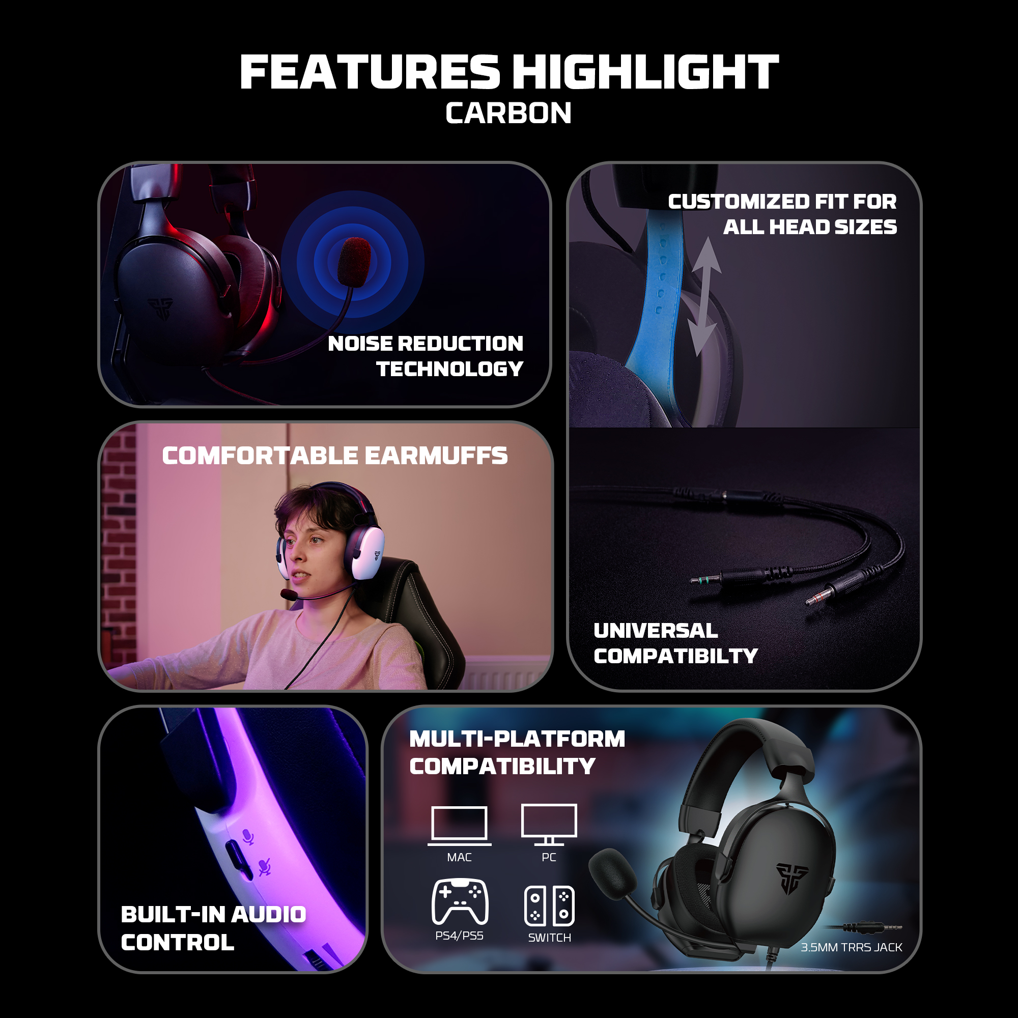 Fantech Carbon MH92 Multi-Platform Gaming Headset | Noise Canceling Mic ...