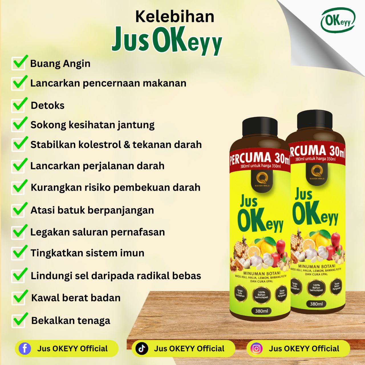 JUS OKEYY 138ML | BUANG ANGIN | KOLESTROL | JANTUNG | DETOKS | Shopee ...