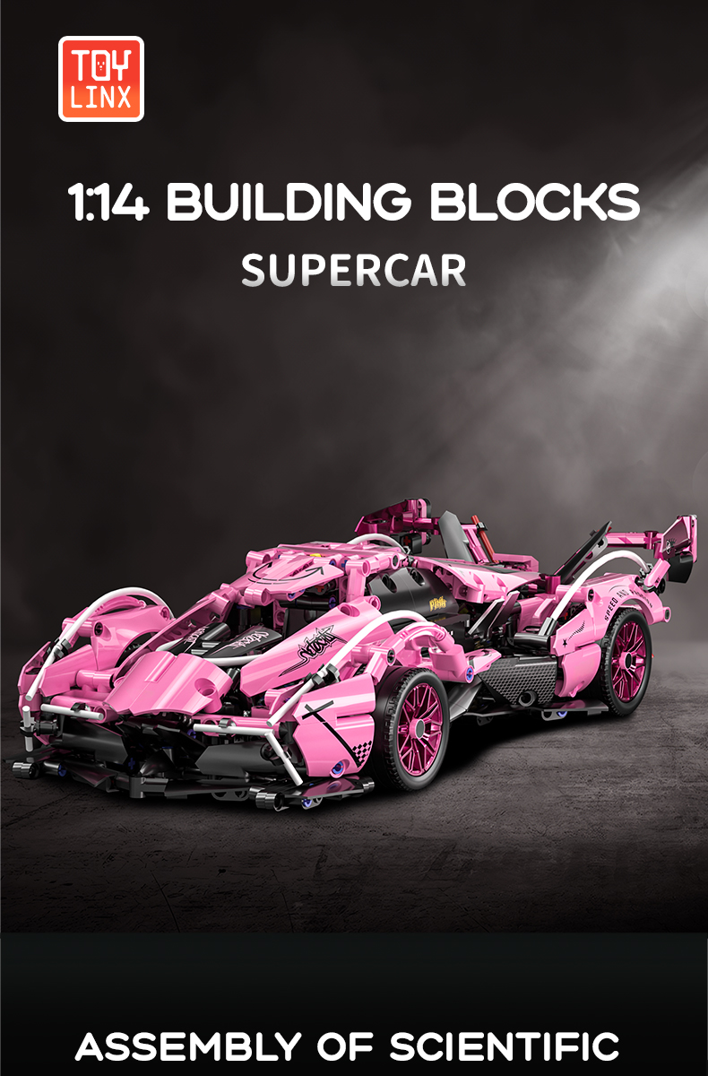 1:14 Pink Supercar Building Block Toy, Collectible Model, Birthday Gift ...