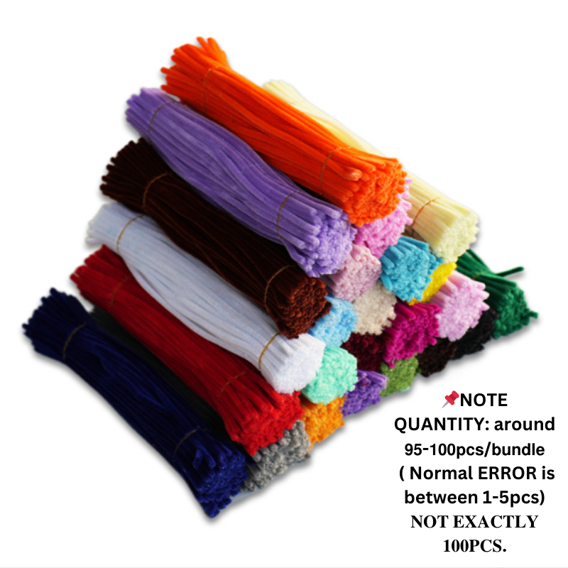 100pcs Extra Thick Colorful Dense Fuzzy Wire Set Plush Flower Kit Craft ...