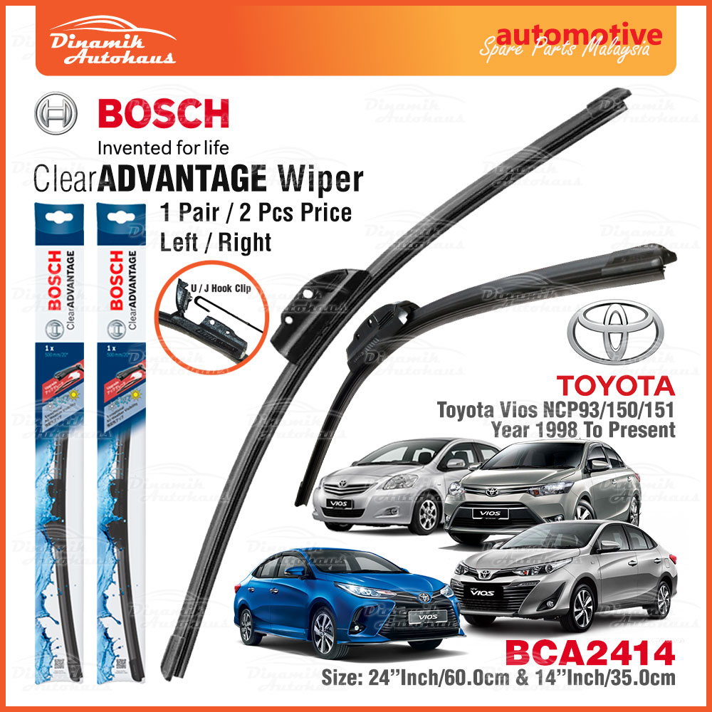 Toyota Vios NCP93 150 151 Car Windscreen Wiper Size 24 & 14 Inch Bosch Clear Advantage Wiper ...