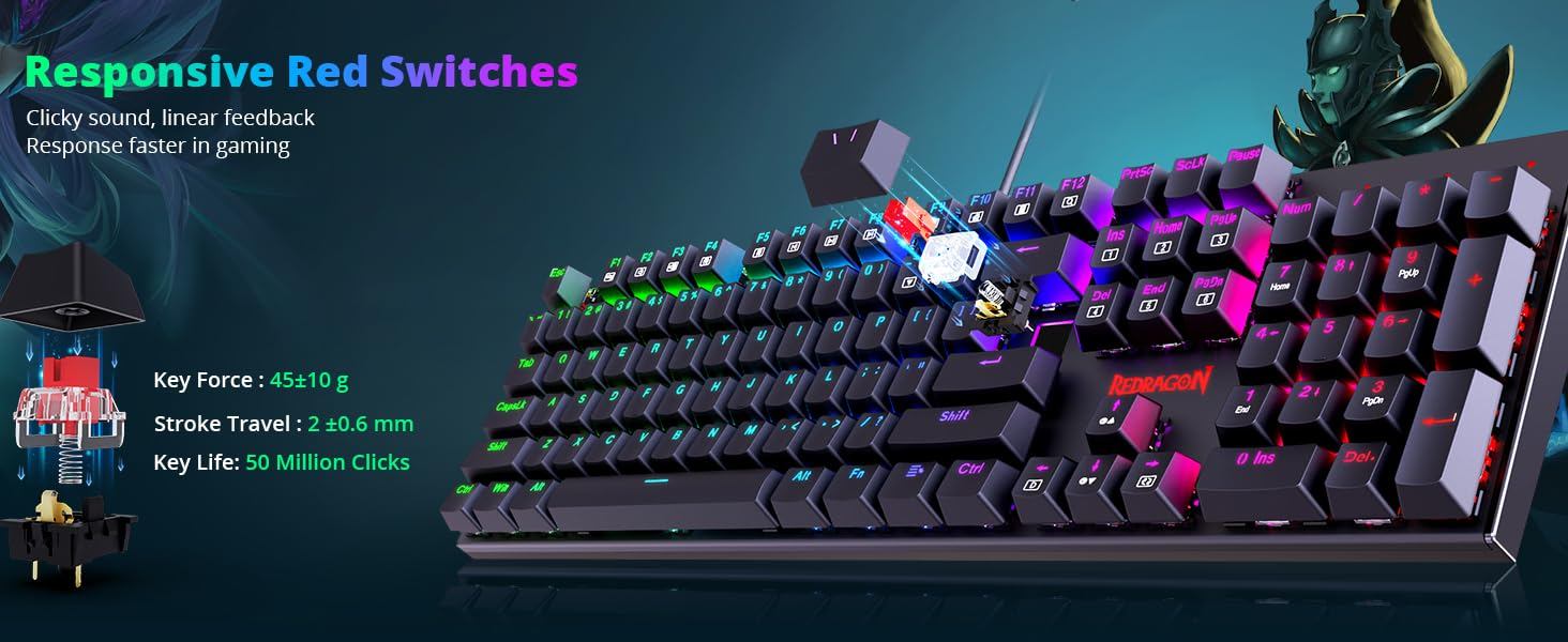 Redragon K565 RGB RUDRA 104 Keys Gaming Mechanical Keyboard Hot ...