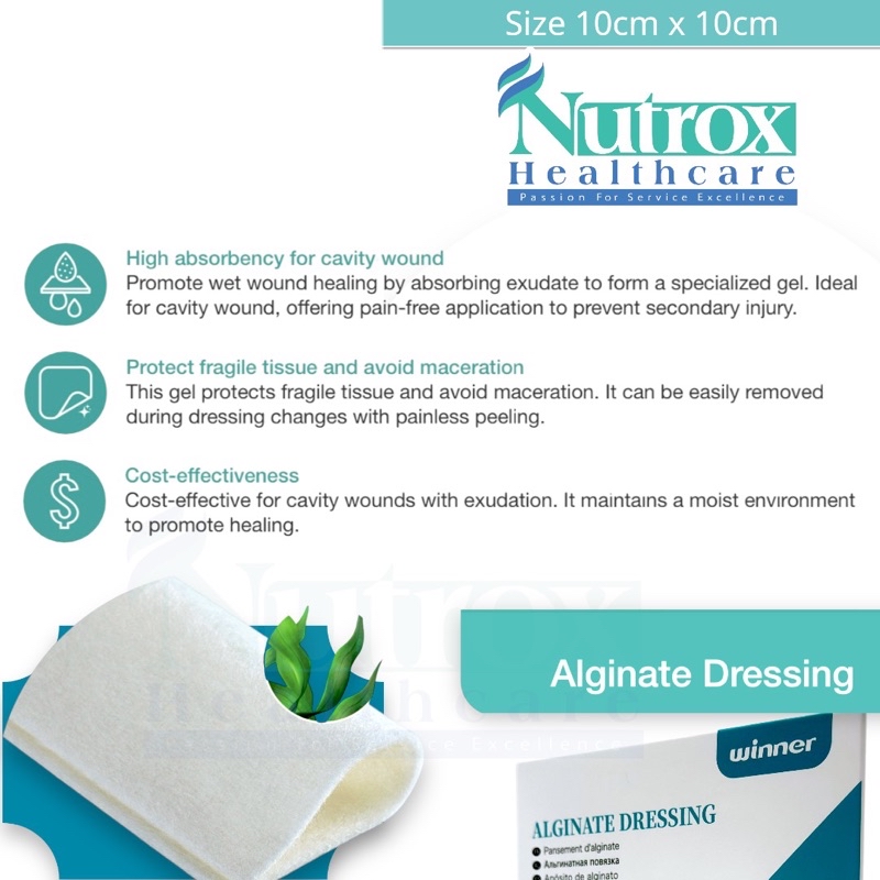 Winner’s Advanced Wound Dressing Solutions, 10cm x 10cm (1 pc) Alginate ...