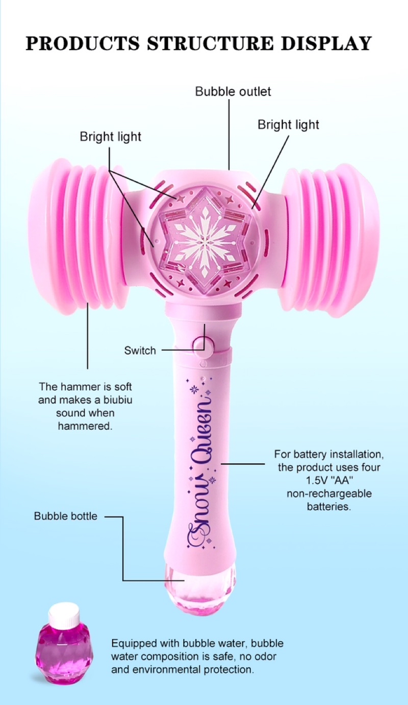 Bubble Gun Toys Bubble Machine Toys Princess Hammer Wand With Lighting Princess Bubble Wand ...