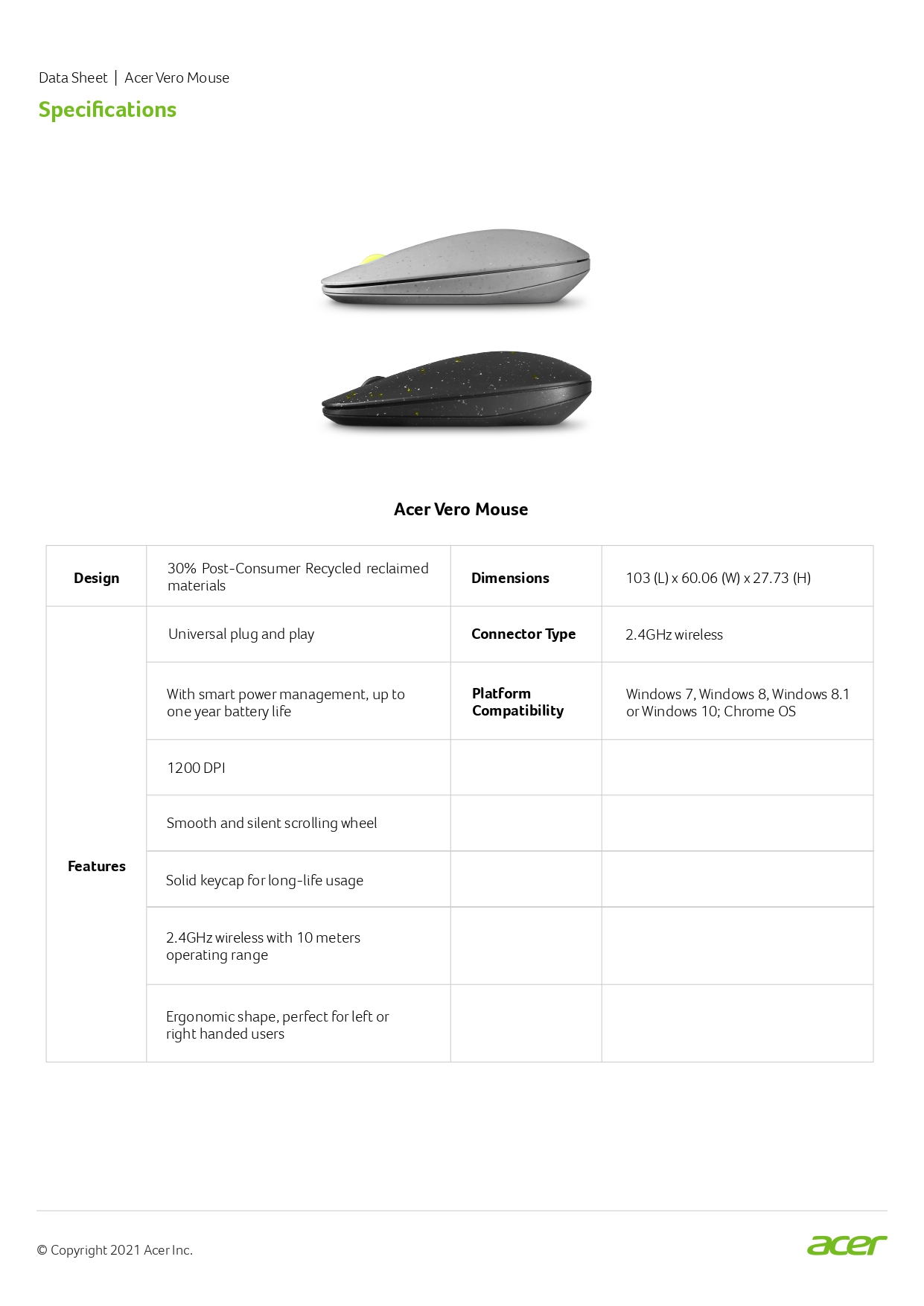 Acer Vero 2.4G Wireless Mouse - Grey/Black | Shopee Malaysia