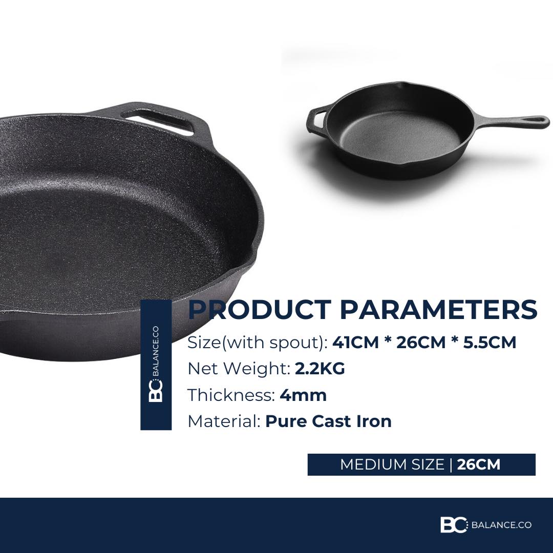 30CM Balance.co Premium Pre-Seasoned Cast Iron Skillet Frying Pan ...