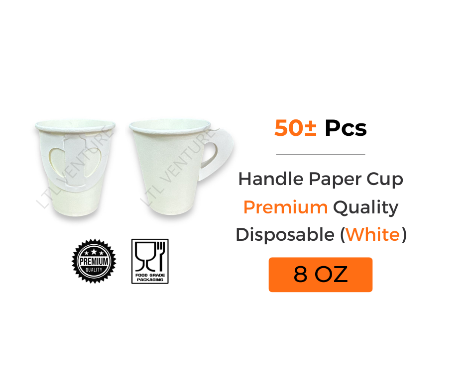 (50Pcs) Handle Paper Cup 6.5oz/8oz White Printed Paper Cup/Disposable ...