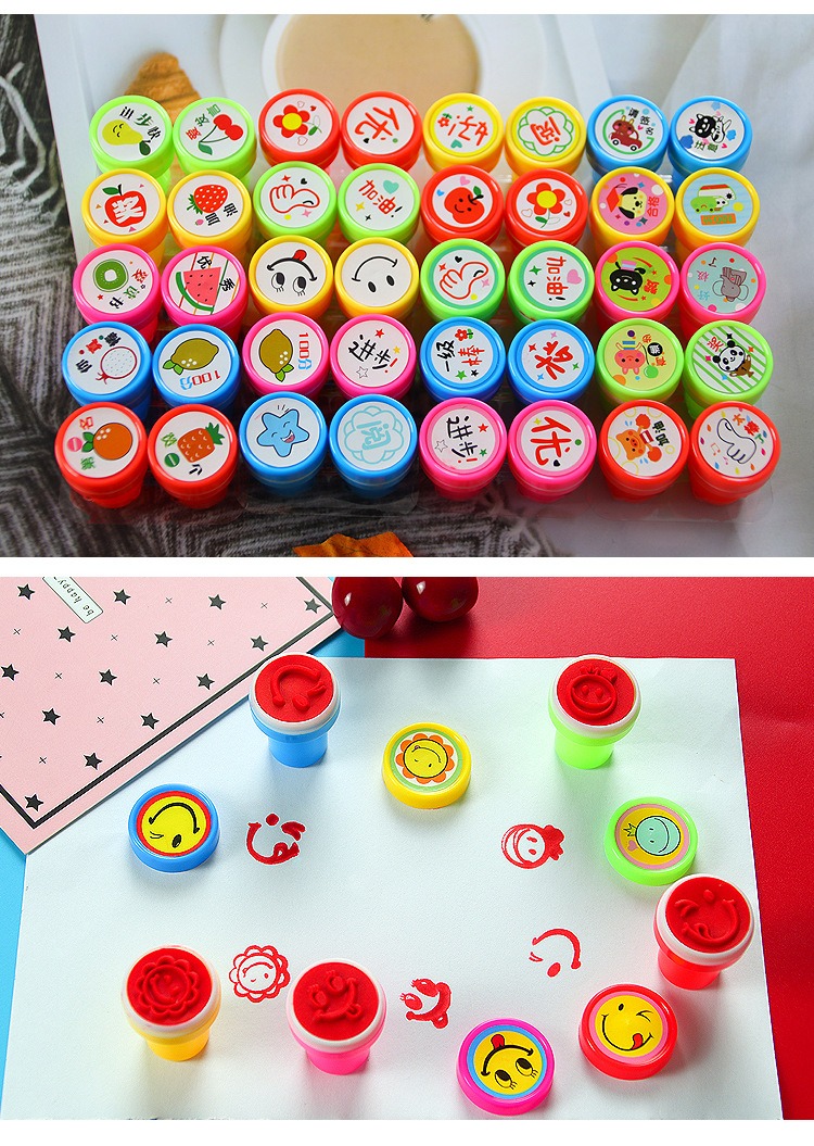 [1Pcs] Reward Cartoon Stamp Alphabet Number Emoji Stamp Ink Chop Kids ...