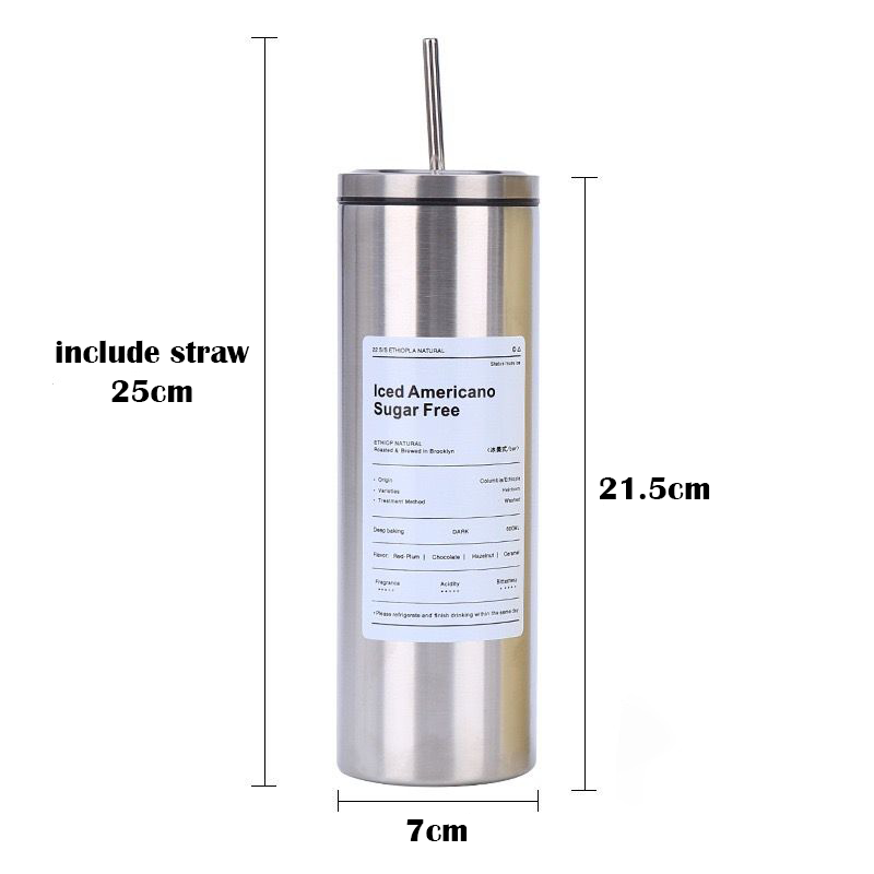 600ML Stainless Steel Coffee Americano with Straw Cup Ice Hot Thermos ...
