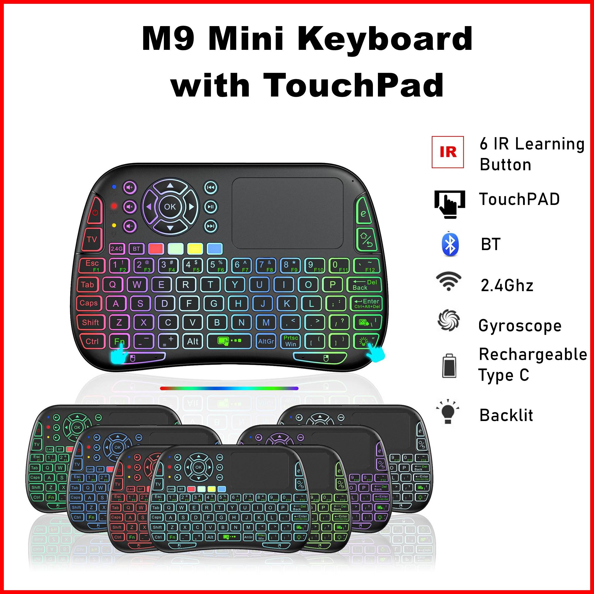 2024 M5 Airmouse TYPE C RECHARGEABLE | M9 Mini Keyboard Touchpad | Android TV Remote| 2.4Ghz ...