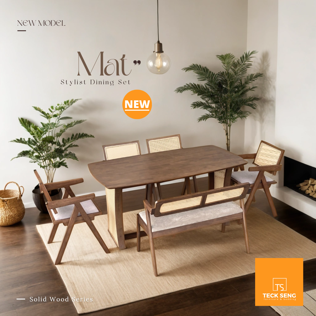 [MAT DINING SET] - SOLID WOOD/ RATTEN DINING TABLE SET/ SET MEJA MAKAN / MEJA MAKAN 4 KERUSI ...
