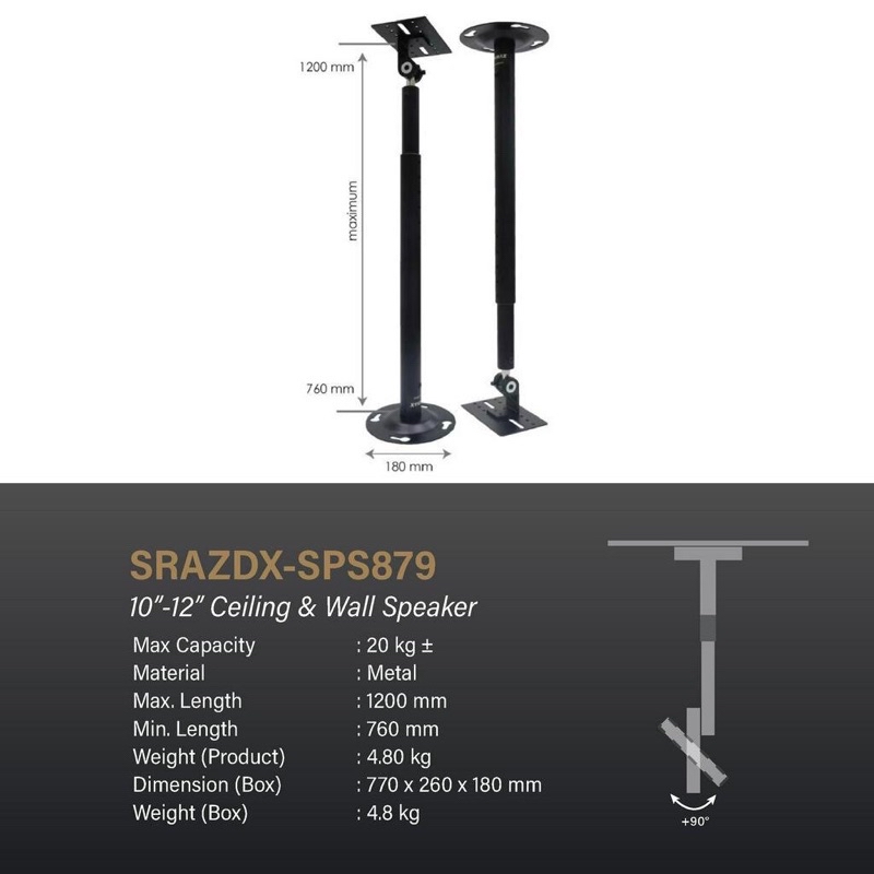 [1 Pair] DYNAMAX For 10" 12" Long Version Adjustable Ceiling & Wall ...