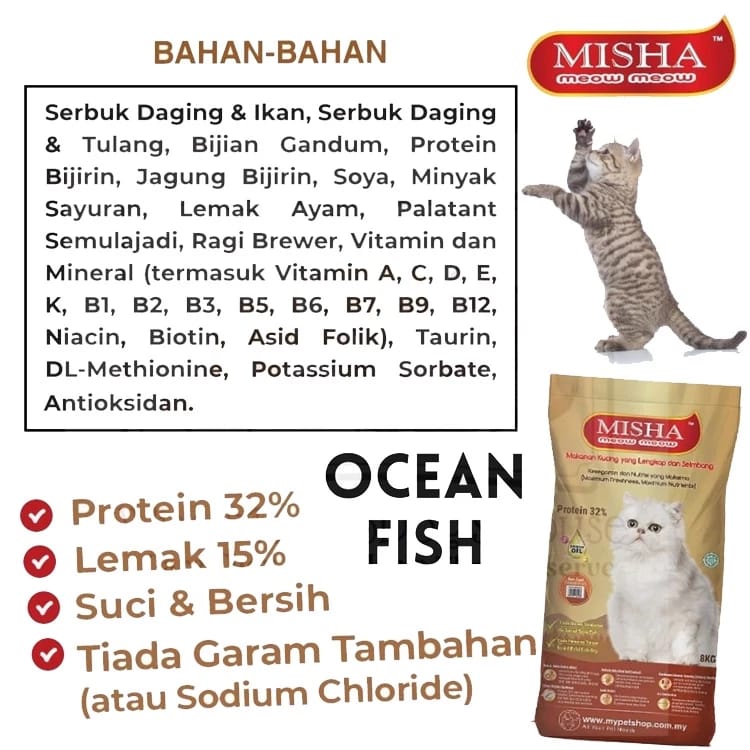 MISHA Dry Cat Food 20KG [ Chicken Tuna / Ocean Fish /Seafood ] Makanan ...