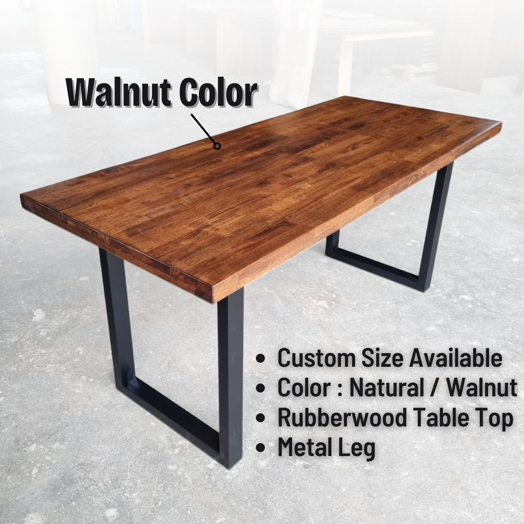 Rome Table Rubberwood Table Top with Metal Leg Dining Table Meja PC ...