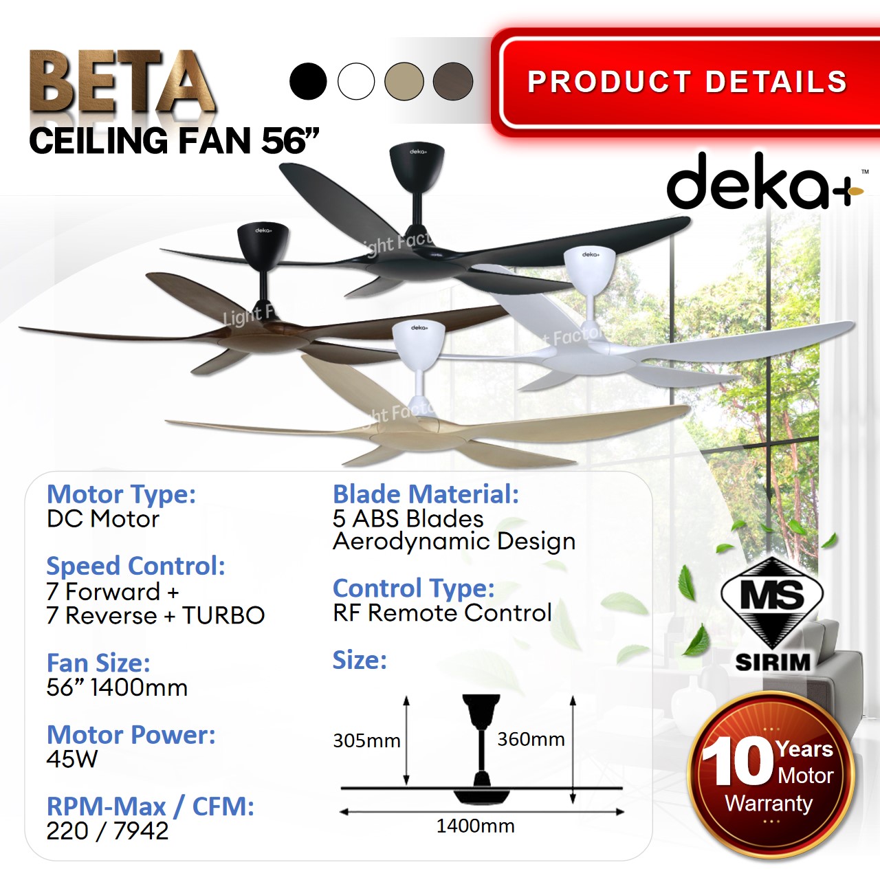 🔥2024 NEW🔥DEKA+ BETA / HELI 56" DC Motor 5 Blades Ceiling Fan 14 Speeds ...