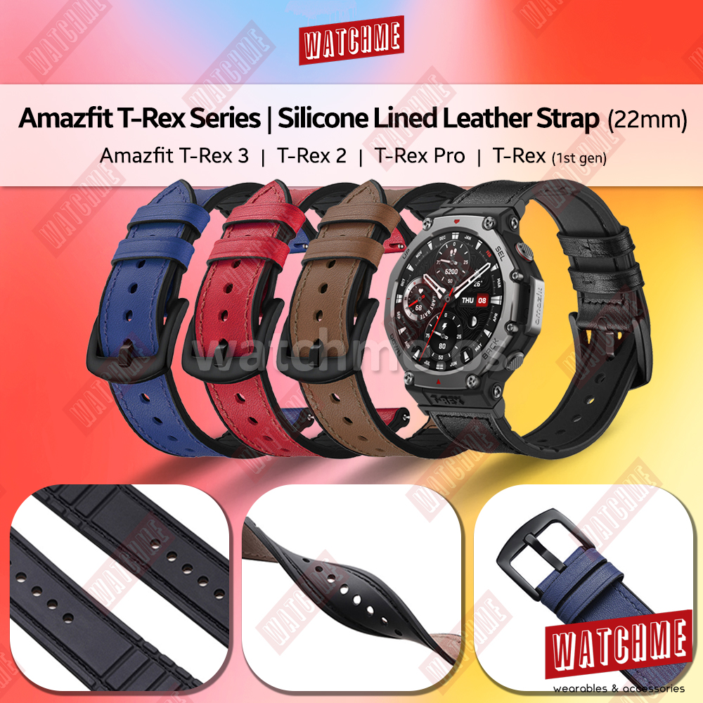 Amazfit T-Rex 3, T-Rex 2, T-Rex Pro Strap, Silicone Lined Leather 22mm ...