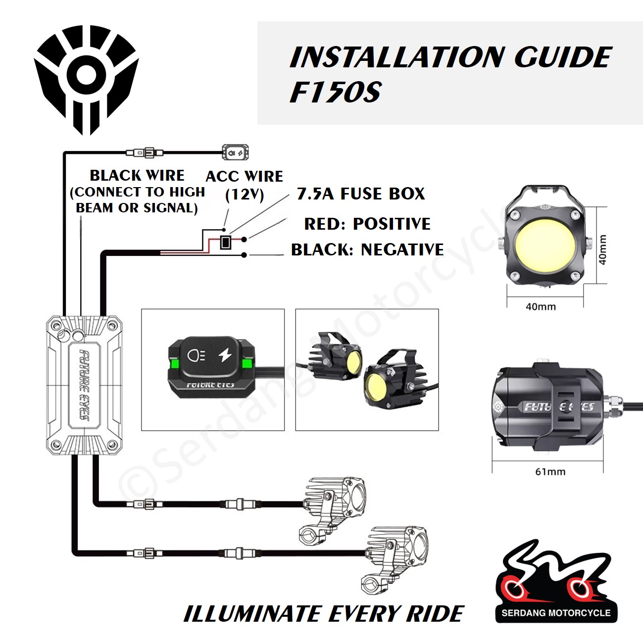 FUTURE EYES F150-S F150S Mini For XMAX 250 Combo Spotlight Lamp Lampu ...