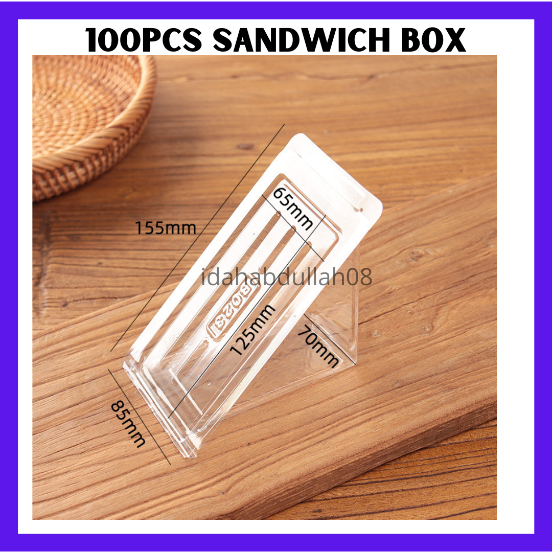(100pcs) Packaging Bekas Sandwich Hamburger Plastic Box Triangle Cake ...