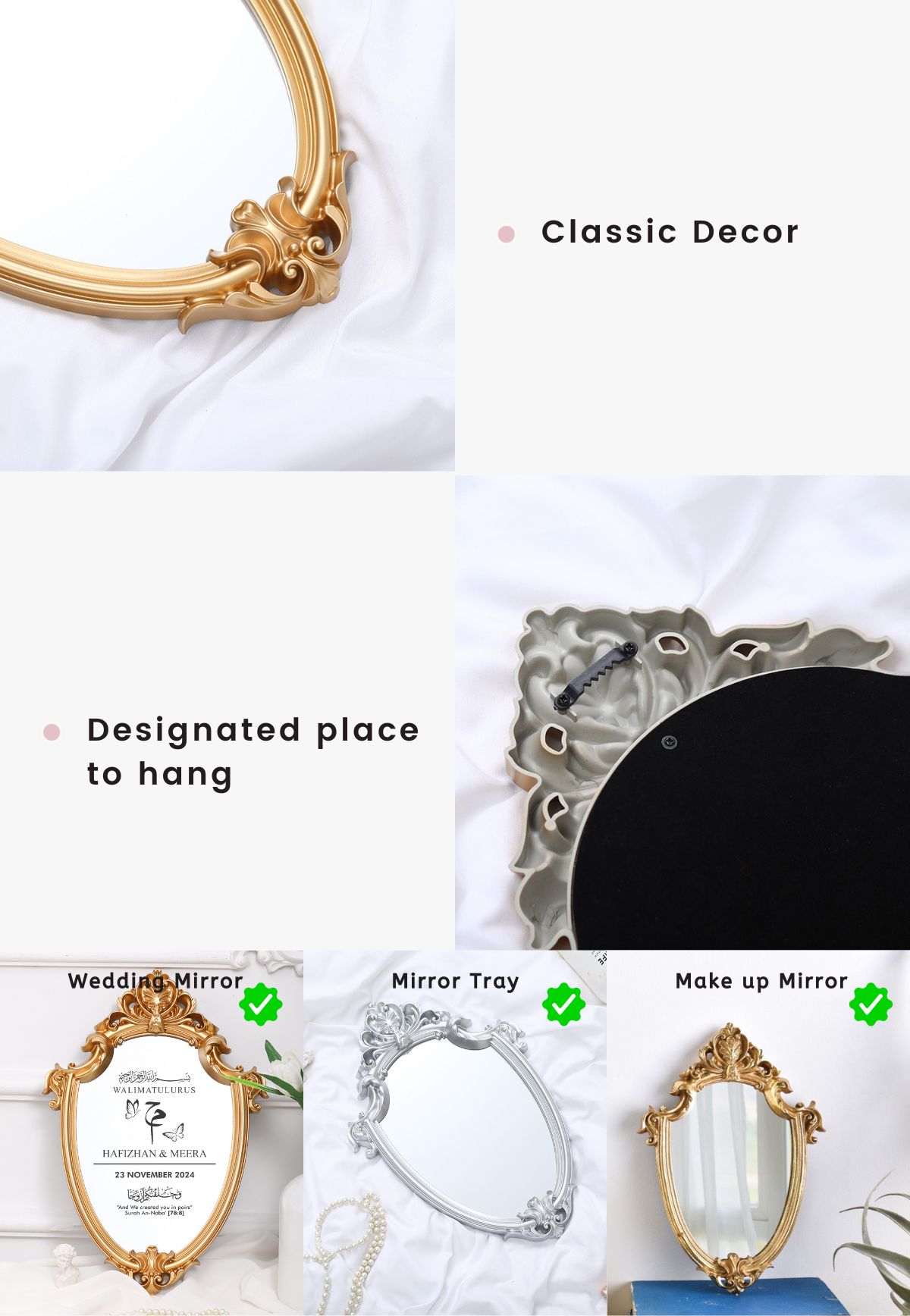 French Vintage Gold Mirror Vintage Cermin Welcome board wedding mirror ...