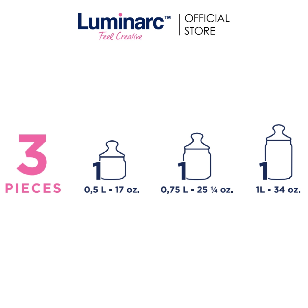 Luminarc 3Pcs Anthia Pot Club Food Storage Jar Set - (500+750+1000ML ...