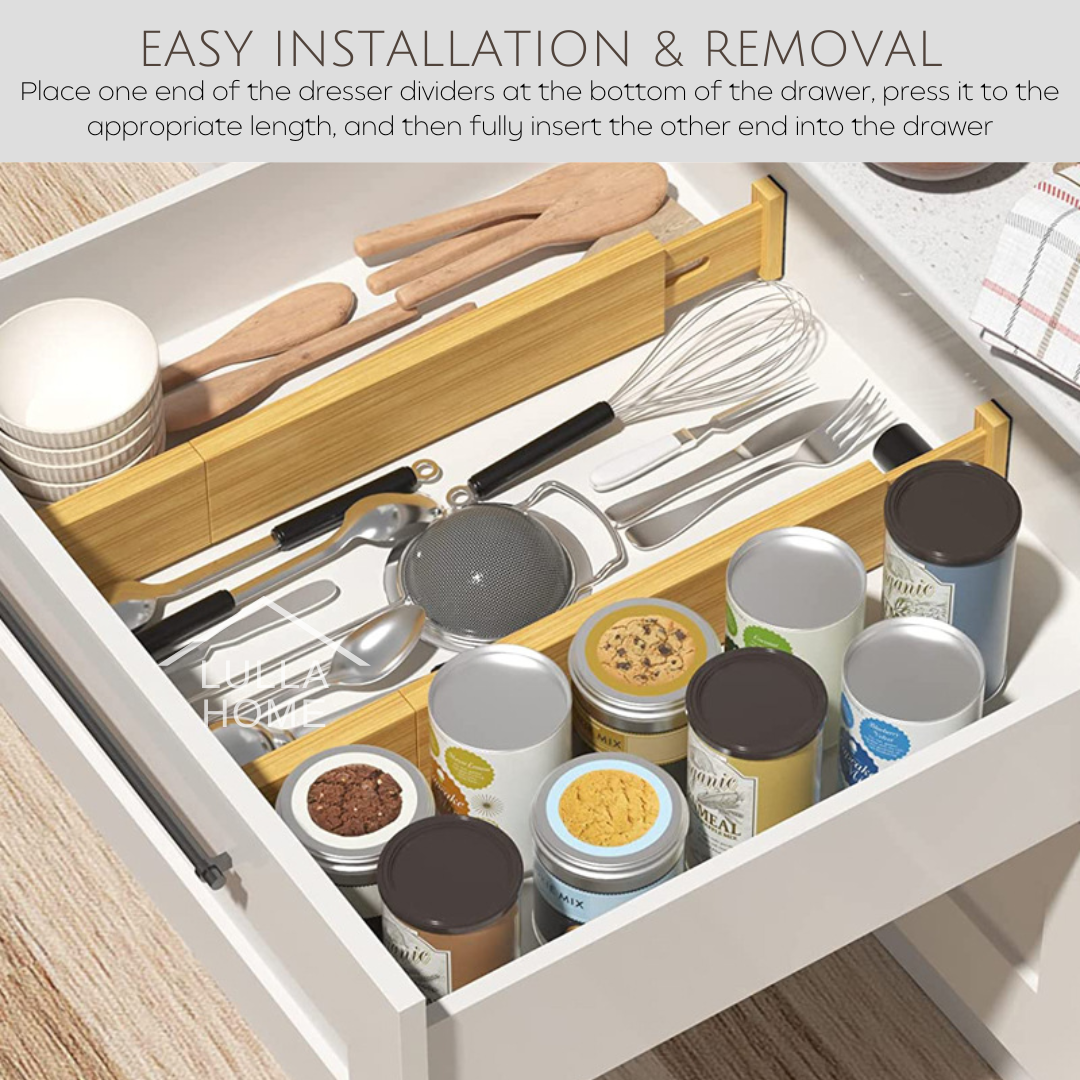 LullaHome Extendable Wooden Drawer Divider Adjustable Partition Kitchen ...