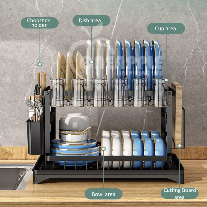 ONEAPPLE.MY Auto Drain Double Rak Pinggan Cawan Kitchen Storage Rack ...