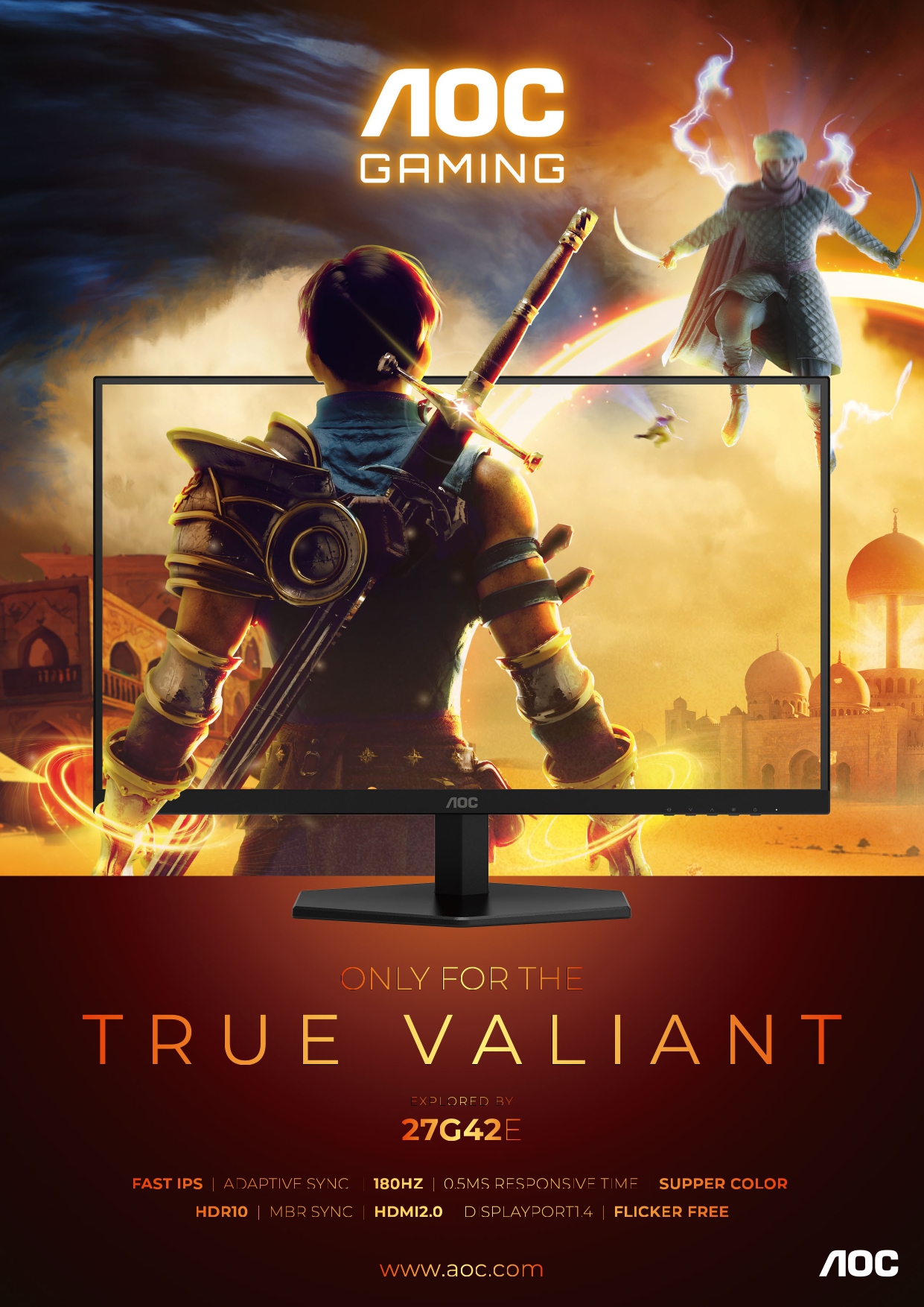 AOC 27G42E 27" GAMING MONITOR ( 27" FHD FAST IPS / 0.5MS / 180HZ ...