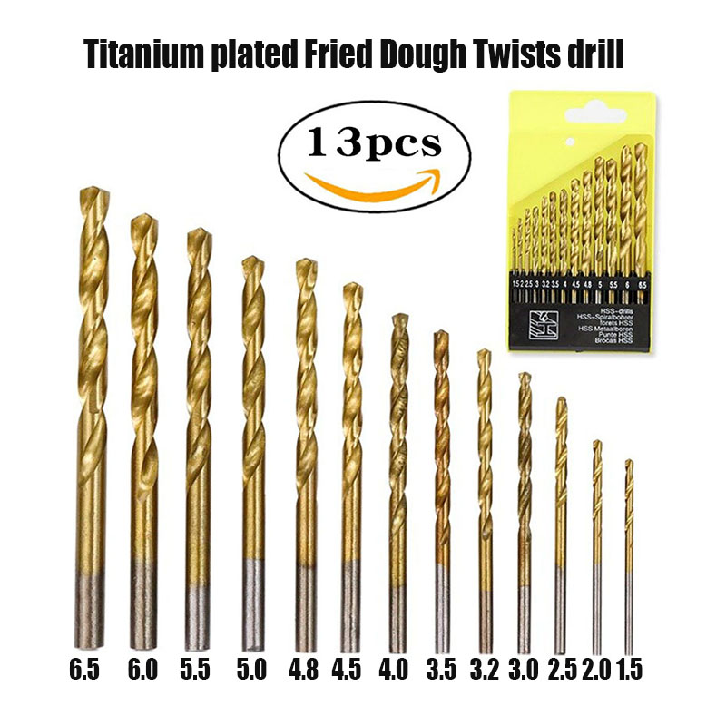 13PCS Titanium Coated Iron Metal Soft Steel HSS Twist Drill Bit Set ...