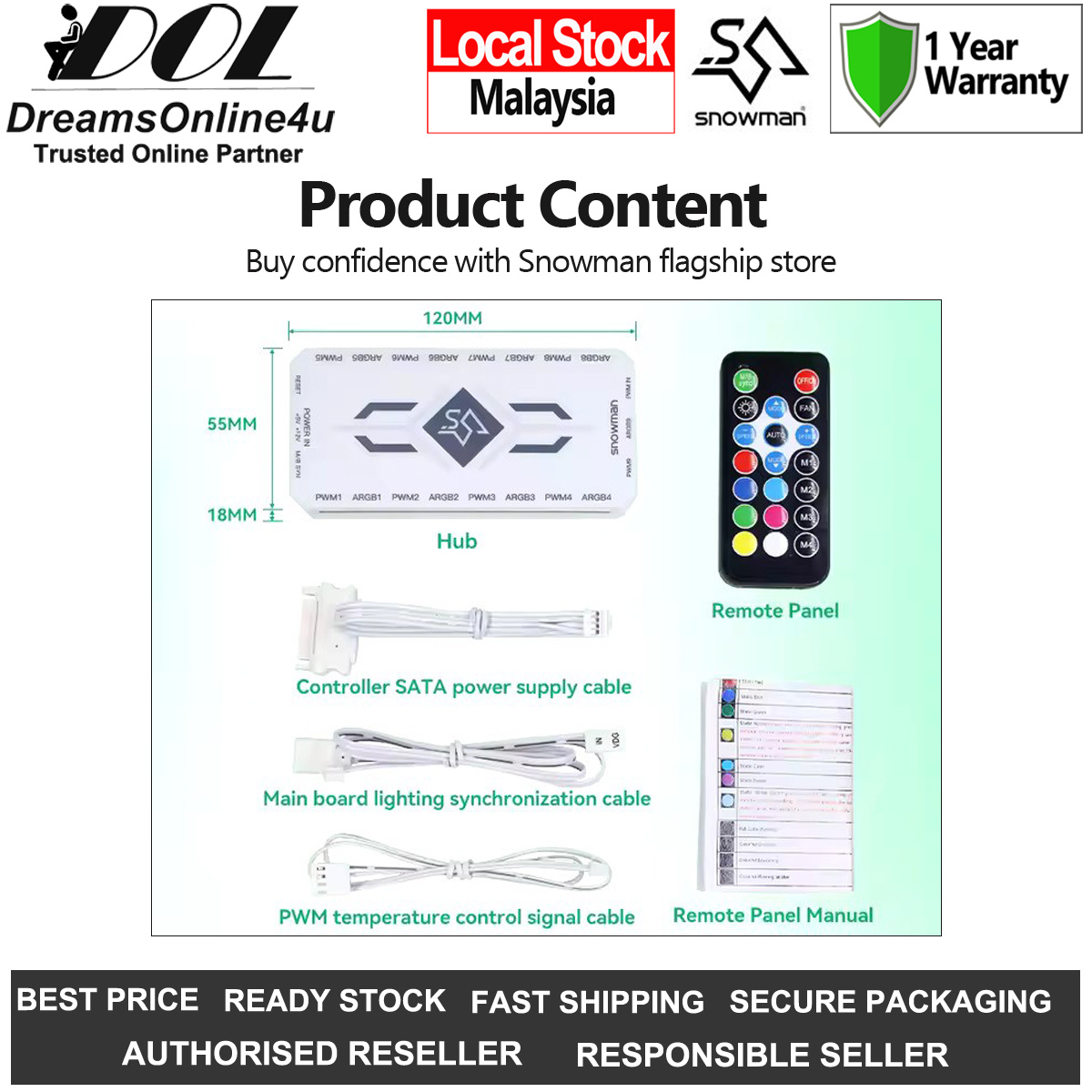 SNOWMAN H9 5V ARGB PWM Sync 9-Ports Controller Hub for RGB Fan LED ...