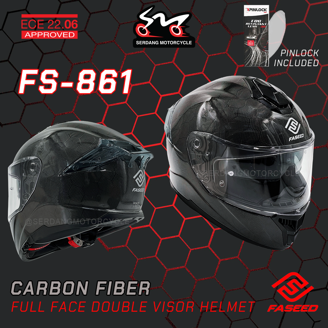 FASEED FS861 Carbon Fiber Full Face Double Visor Helmet Lightweight Topi Keledar ECE Rating 22. ...