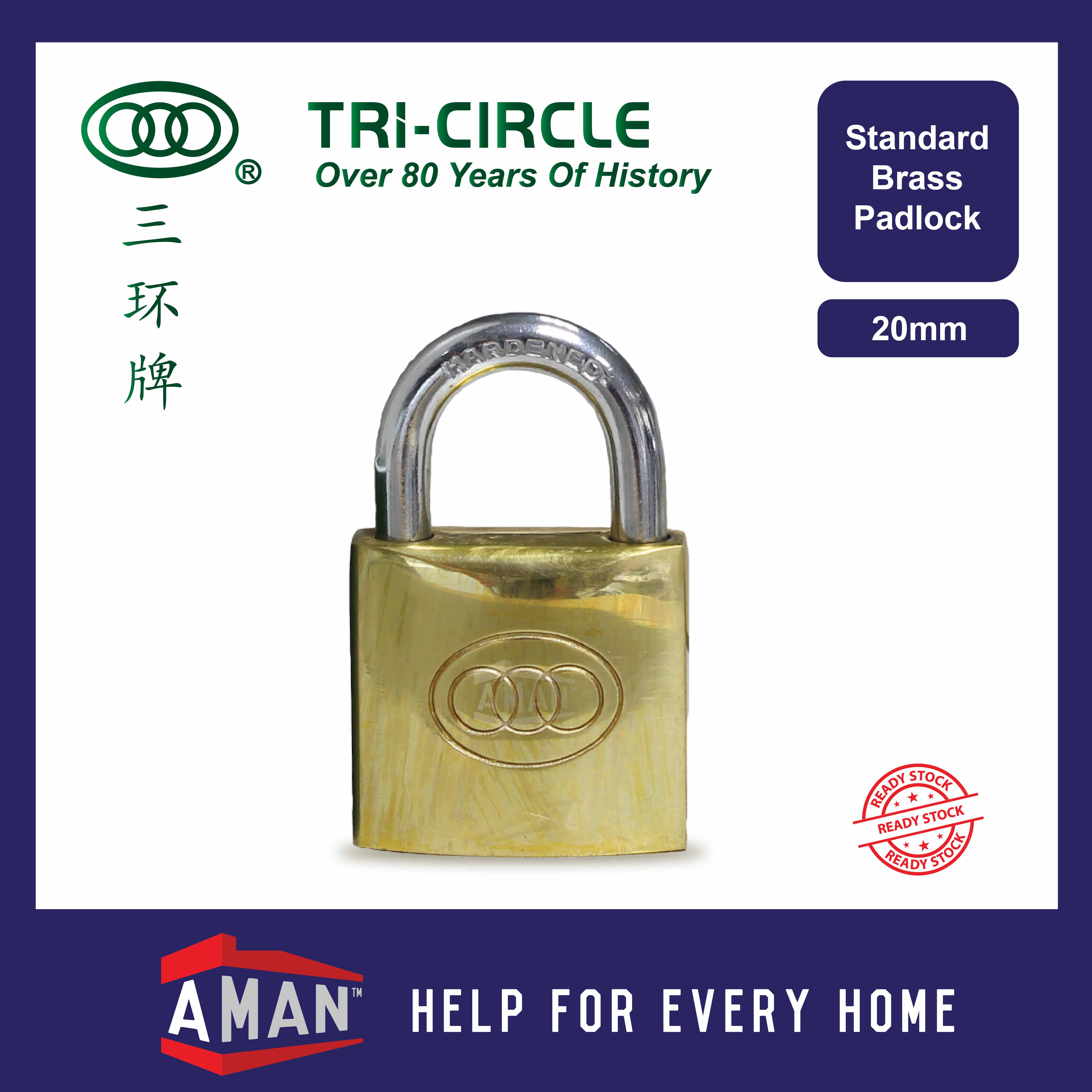 TRI-CIRCLE Brass Padlock Long Shackle Brass Lock Door Lock Pintu ...