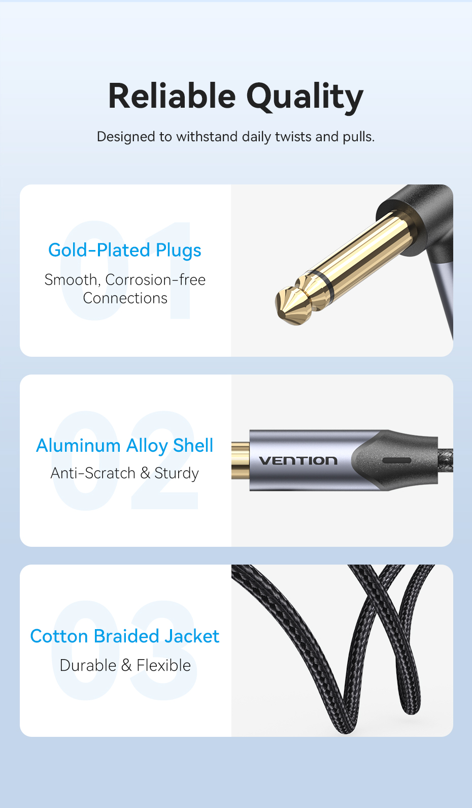 Vention 6.5mm Male to Male Right Angle Cotton Audio Cable 27AWG Hi-Fi ...