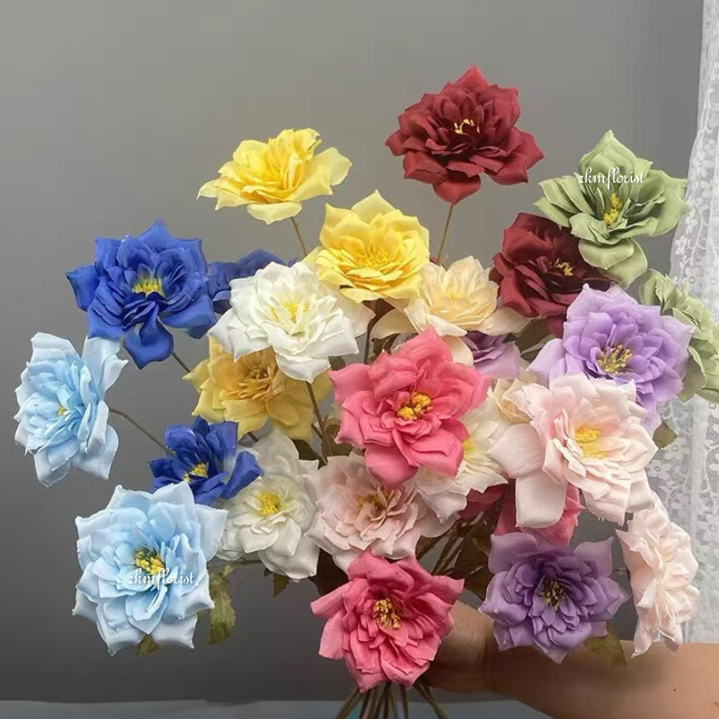 (3HEADS) JEWEL ROSE FLOWER Artificial Fake Plant Bouquet Plastic ...